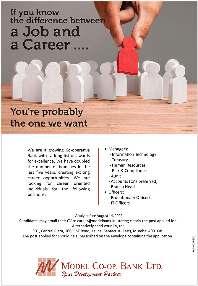 Model Co-op Bank Ltd, Mumbai - Vacancies- daijiworld.com