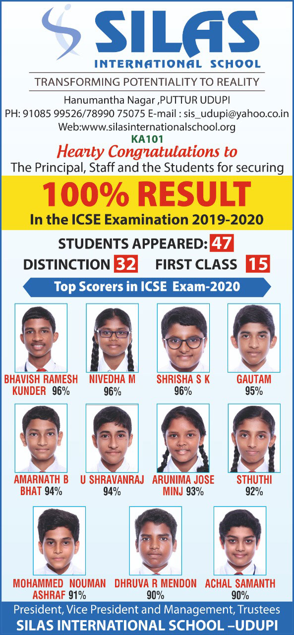 Silas International School, Udupi - 100% result in ICSE exam 2019-20 ...