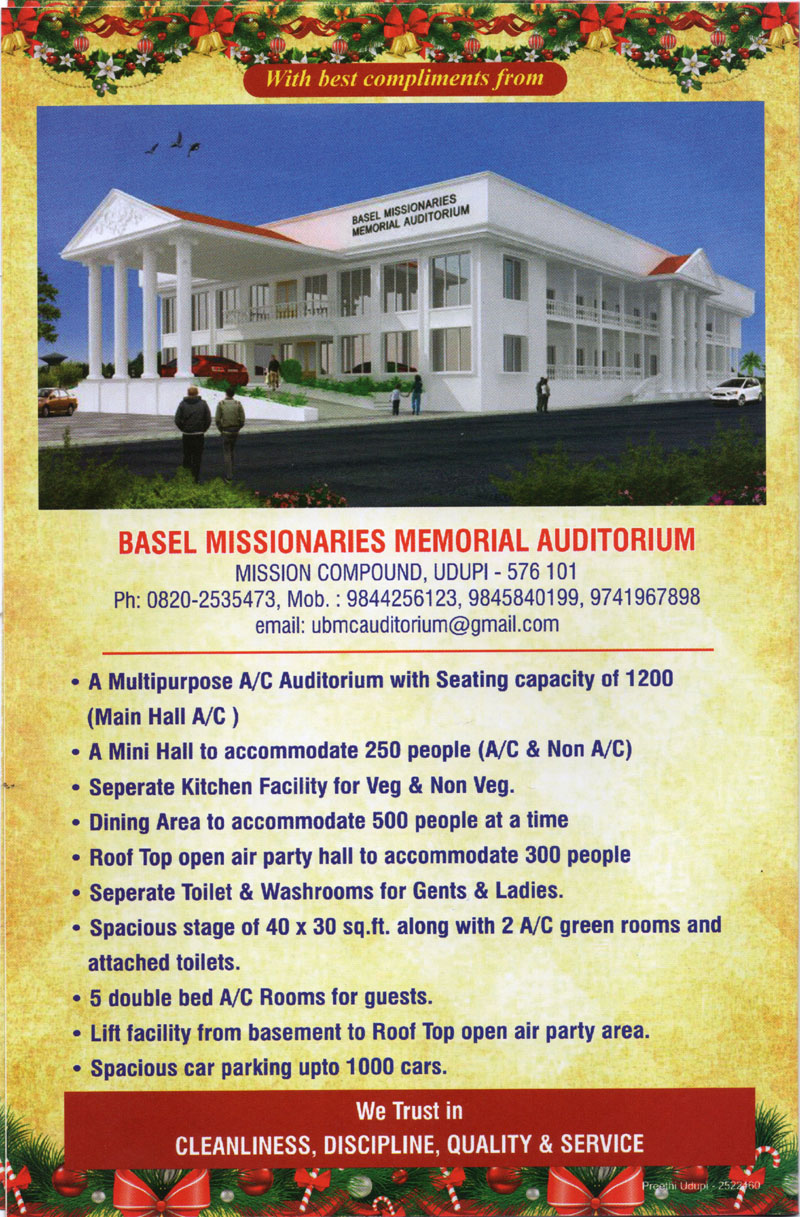 Basel Missionaries Memorial Auditorium, Udupi - Christmas Wishes 2019 ...
